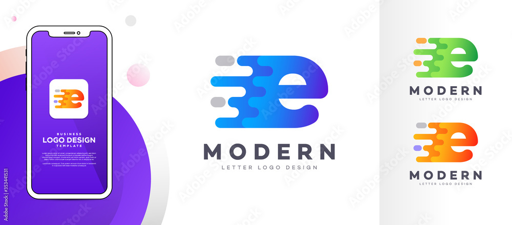 Letter E liquid abstract geometric logo design illustration. Fluid ...