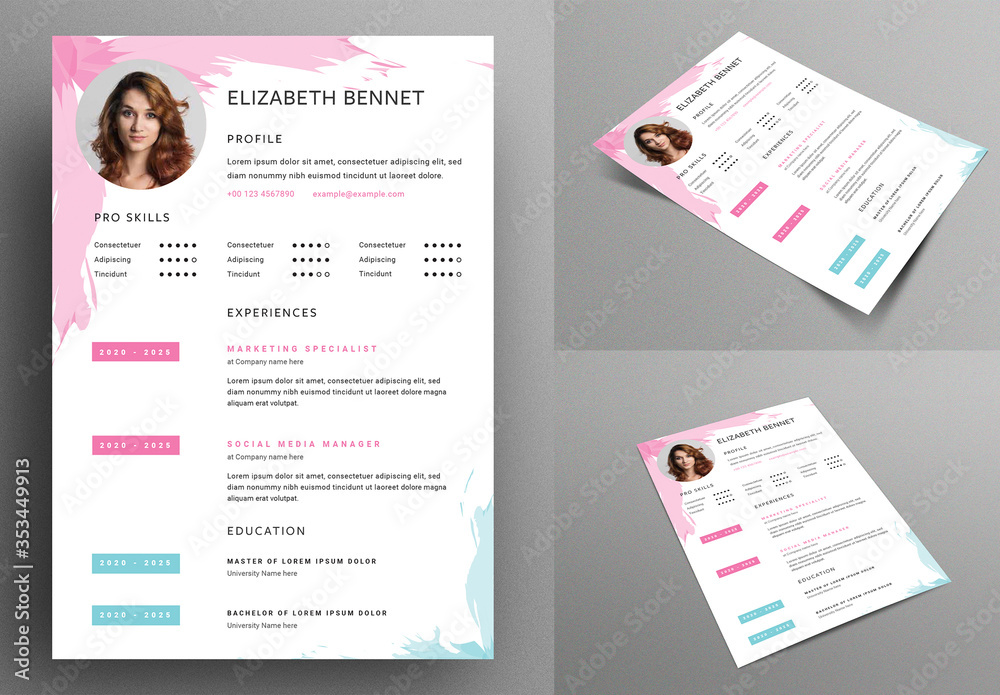 Creative Resume Layout with Brushstroke Graphic Elements Stock Template ...