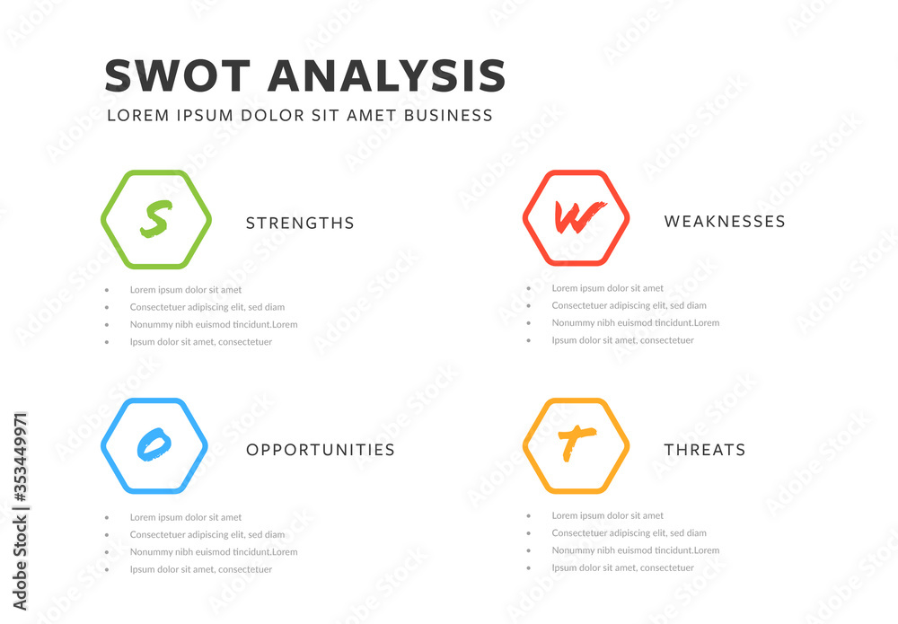 Swot Analysis Infographic Layout with Hexagon Elements Stock Template ...