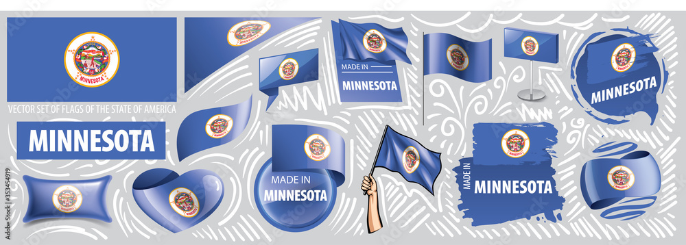 Vector set of flags of the American state of Minnesota in different ...