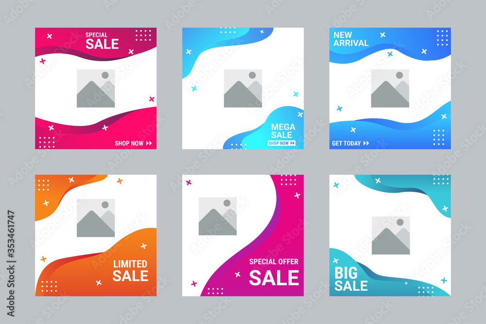 Set of Editable square instagram banner template. colorful background ...