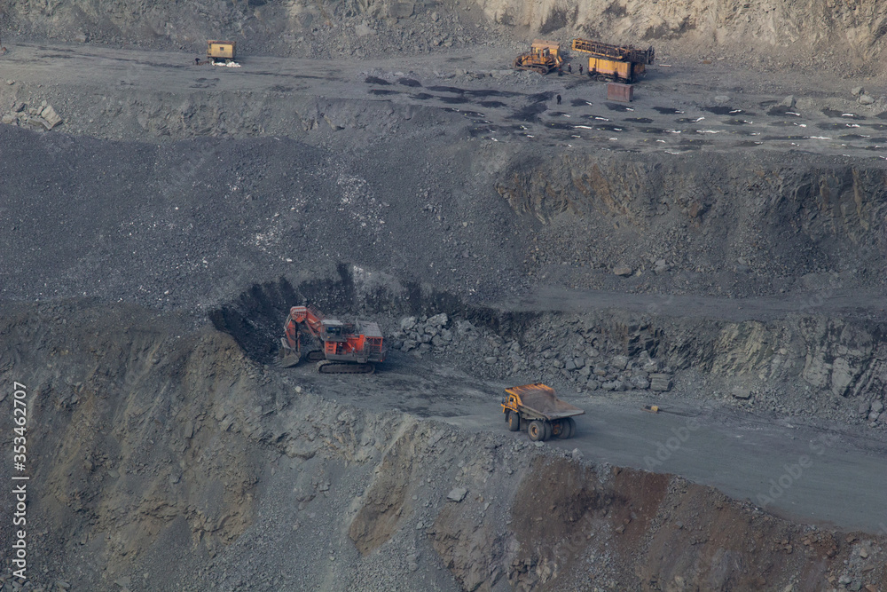 Mining in the open-pit mine of the Yugok Mining Concentrating Plant in ...