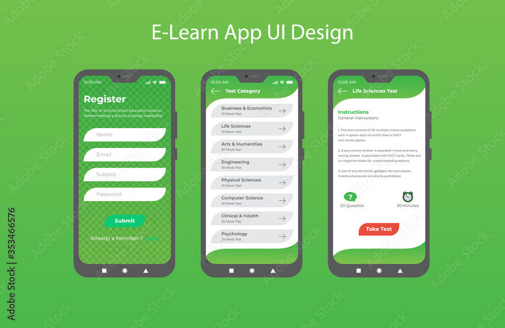 Ui UX E Learn App Ui Design, Mobile App Ui Kit, Sign in, registration ...