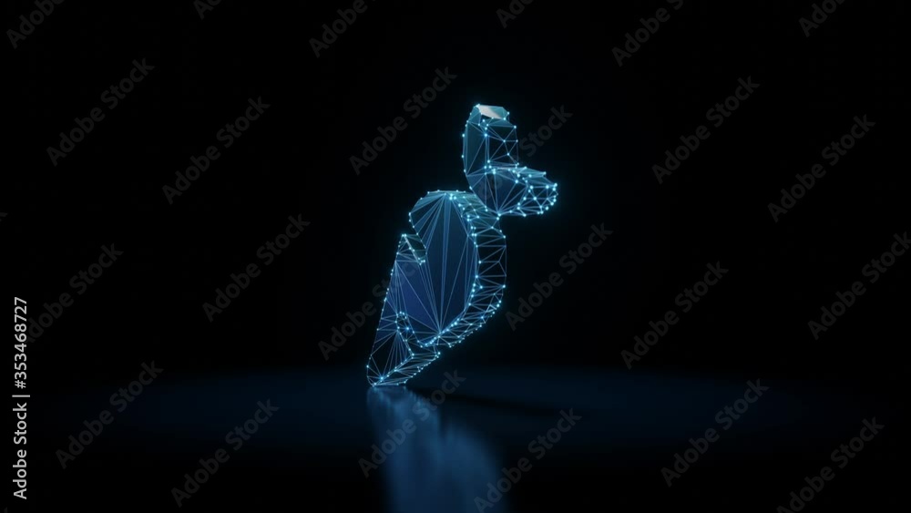 3d rendering seamless loop 4k rotation wireframe neon glowing symbol of carrot with shining dots ...