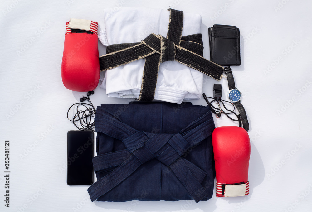 Martial arts. Set of items and accessories for sports and a healthy ...