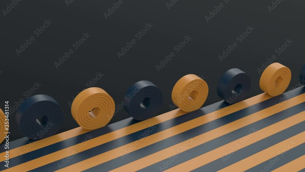 Looped 3D animation of unfolded rolls into a single multi-colored ...