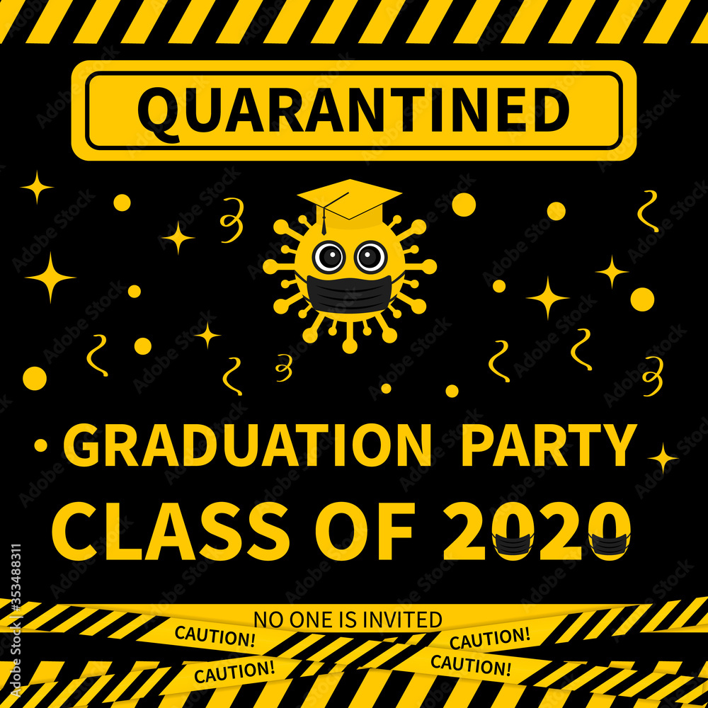 Quarantine Class of 2020 poster with cute cartoon virus. Social ...