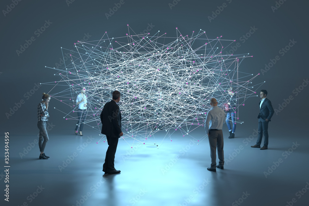 people standing around big data cloud Stock Illustration | Adobe Stock