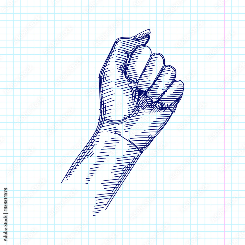 Hand-drawn sketch of Left-Facing Fist gesture on a white background ...