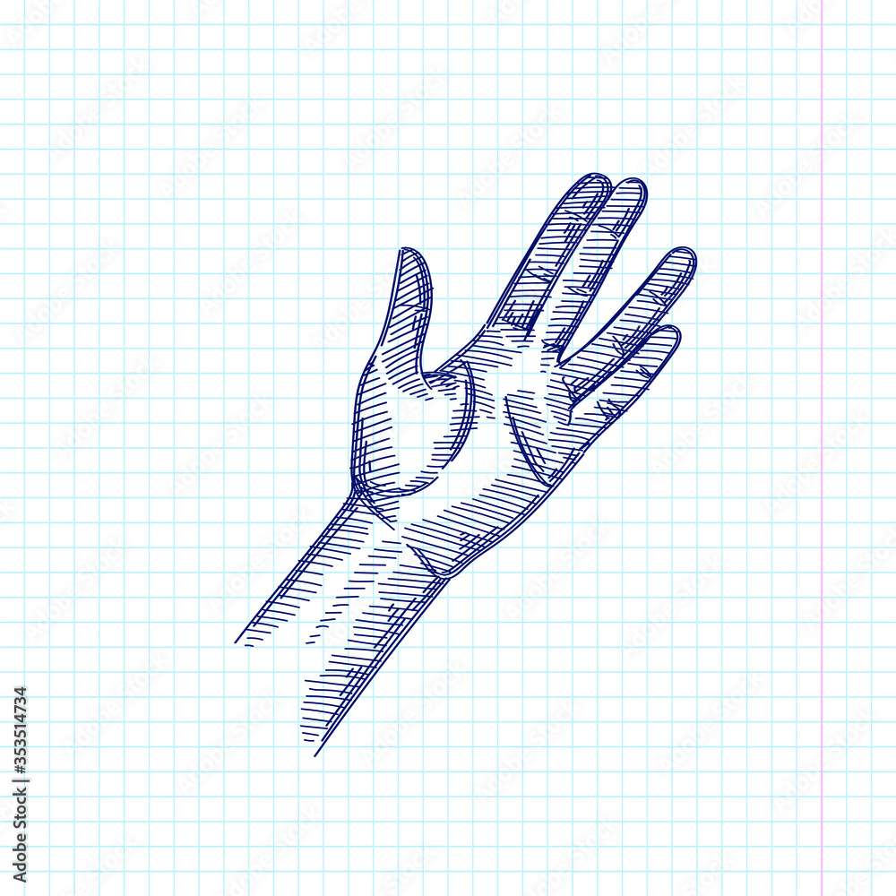 Hand-drawn sketch of The Live Long And Prosper Hand Sign on a white ...