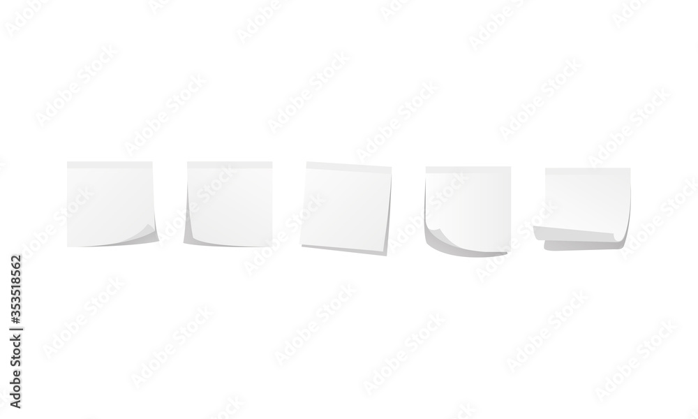 Set of white sticky notes and post its used in an office for reminders ...