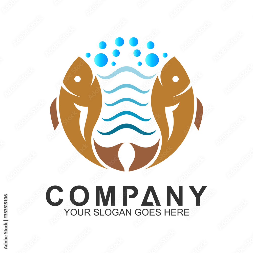two fish logo in circle shape,fishing vector logo Stock Vector | Adobe ...
