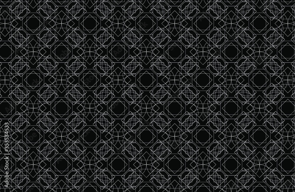 White complex outline made of interconnecting lines and shapes makes an ...