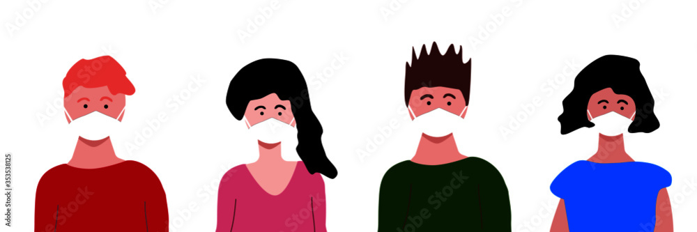 Please Keep Distance.Social Distancing.Man and woman character wearing ...