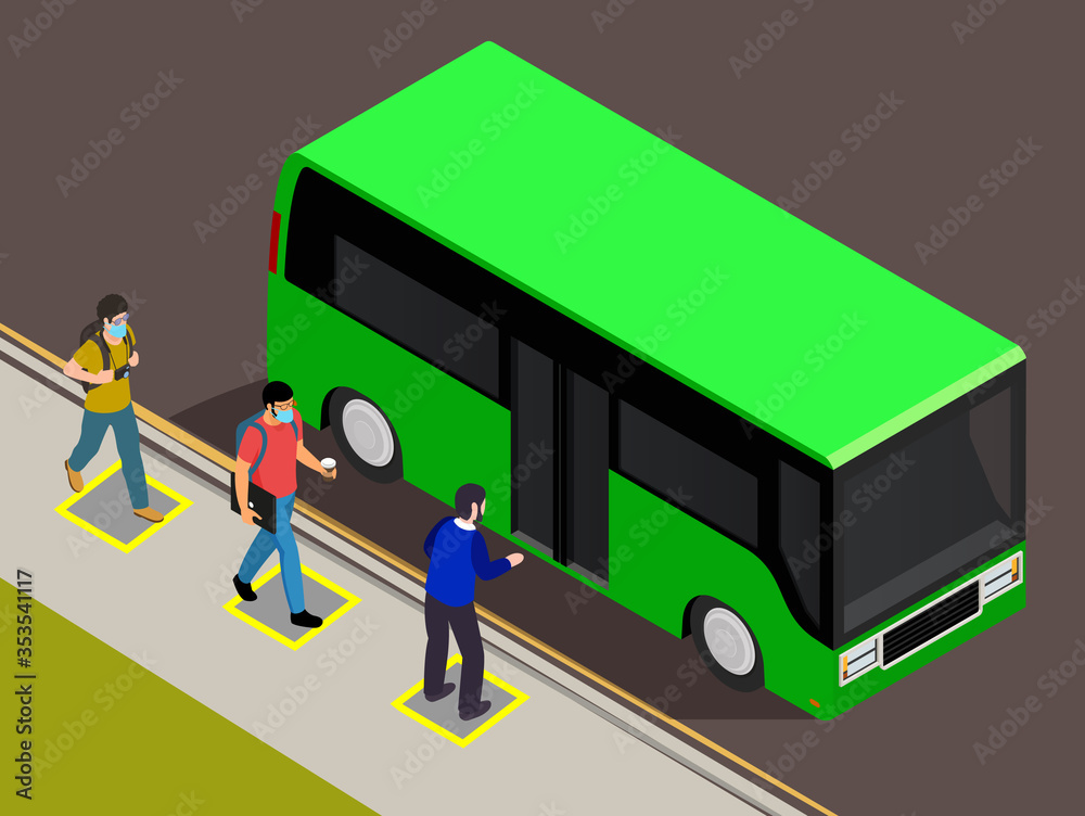 Social distance at public transport. Poster for maintain social ...