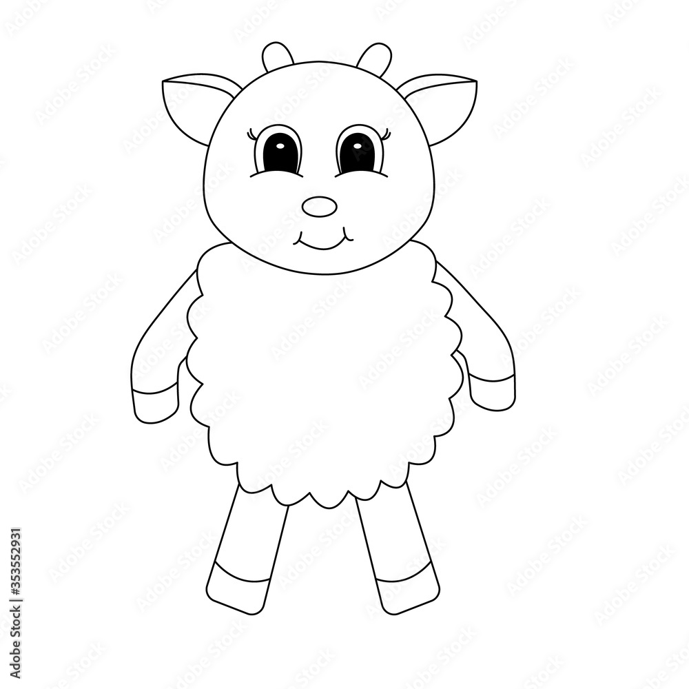 Hand drawn sheep, of black contour isolated on white background. Design ...