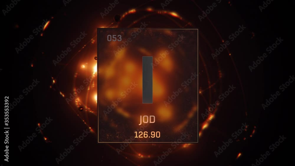 Iodine as Element 53 of the Periodic Table. Seamlessly looping 3D ...