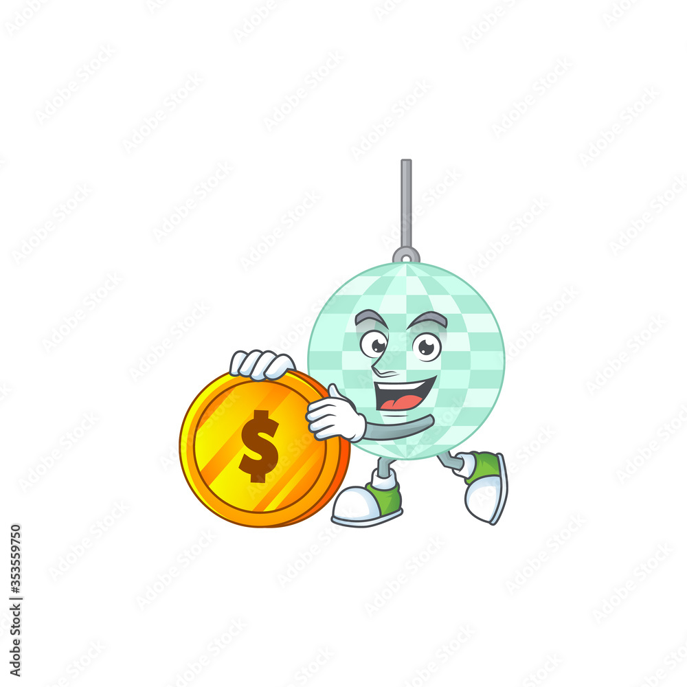 cartoon picture of disco ball rich character with a big gold coin Stock ...