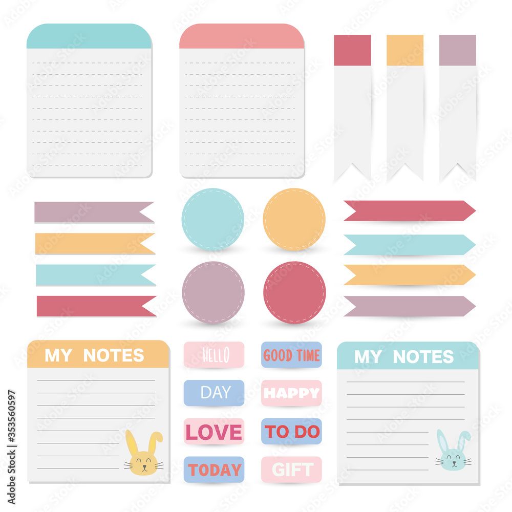 Cute paper notes set. Paper banner design for message.Vector ...