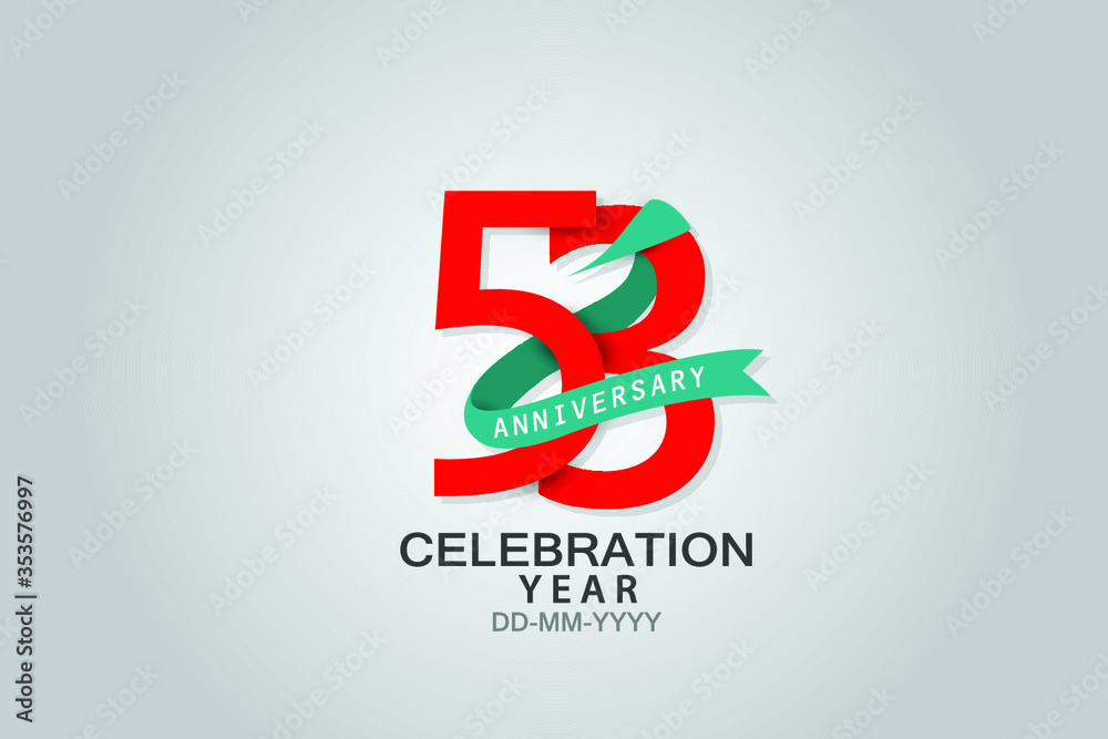 53 years anniversary blue ribbon celebration logotype. anniversary logo ...