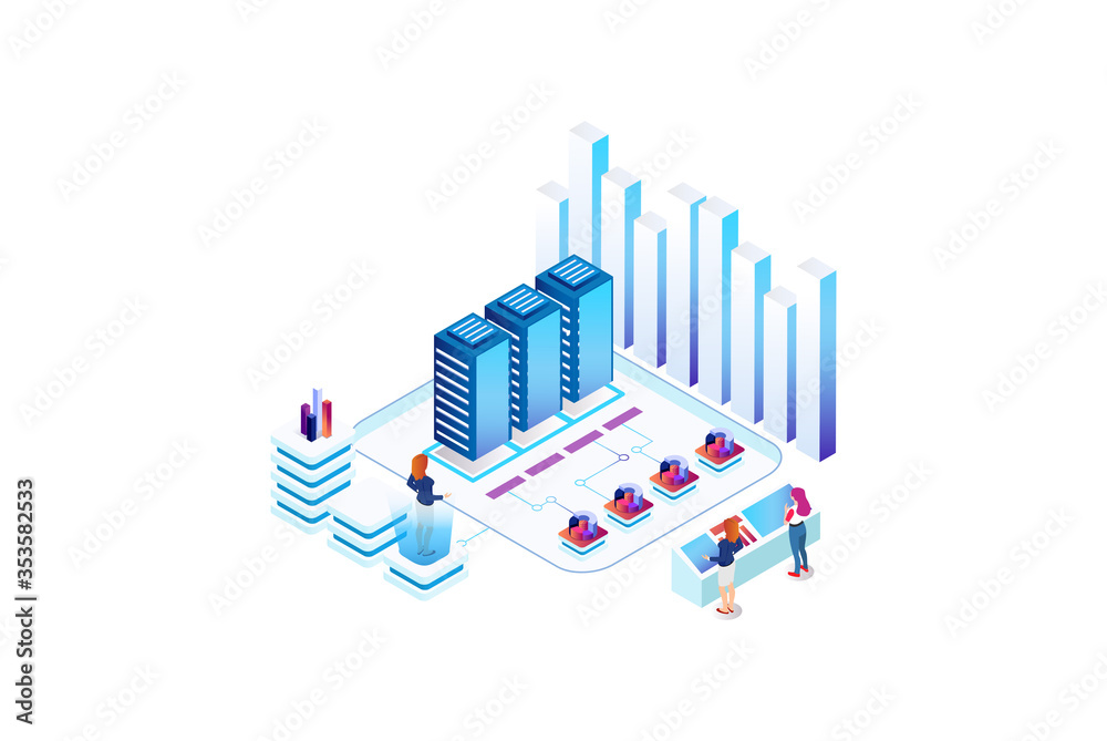 Modern Isometric People interacting with charts and analyzing ...