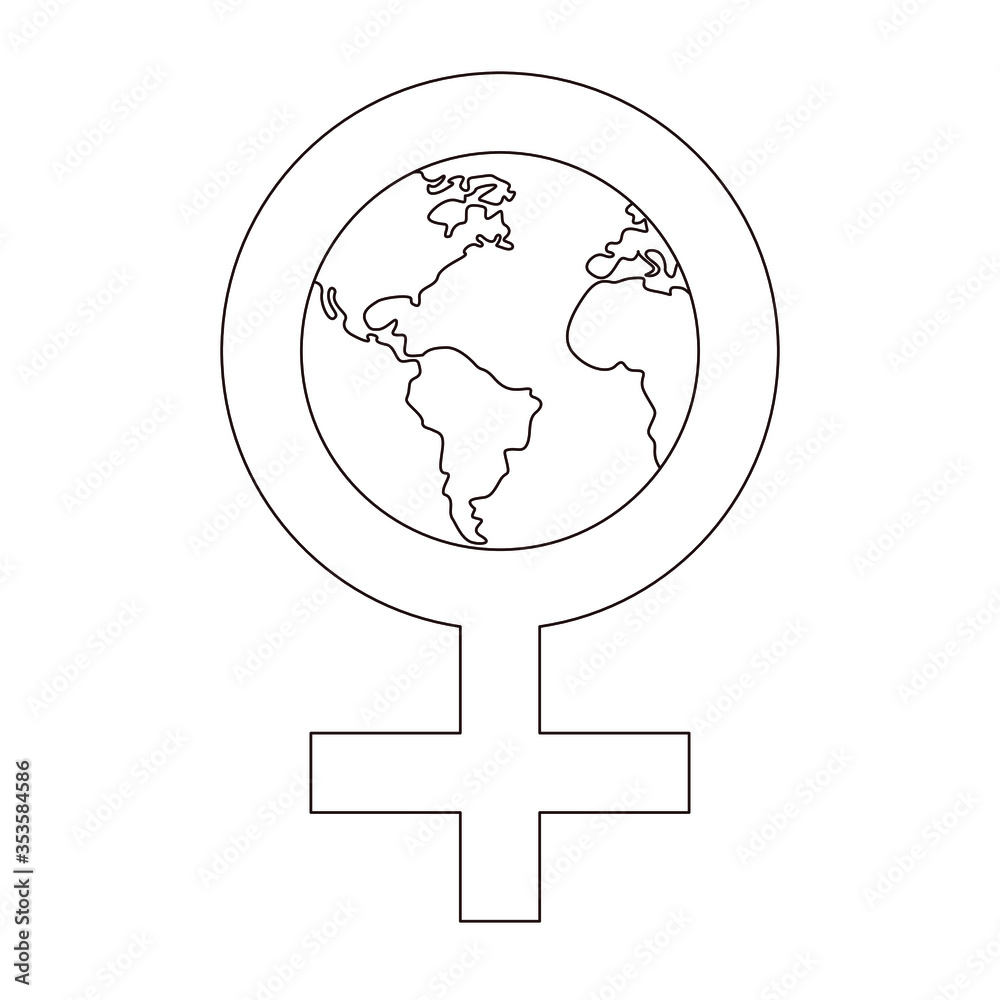 Female gender icon with planet earth in the circle. Isolated on white ...