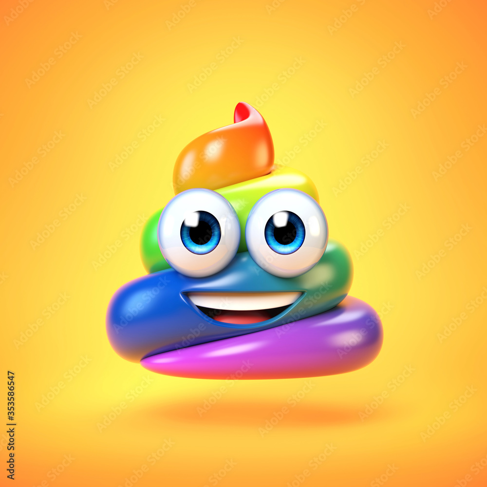 Rainbow Poop emoji isolated on white background, colorful poo emoticon ...