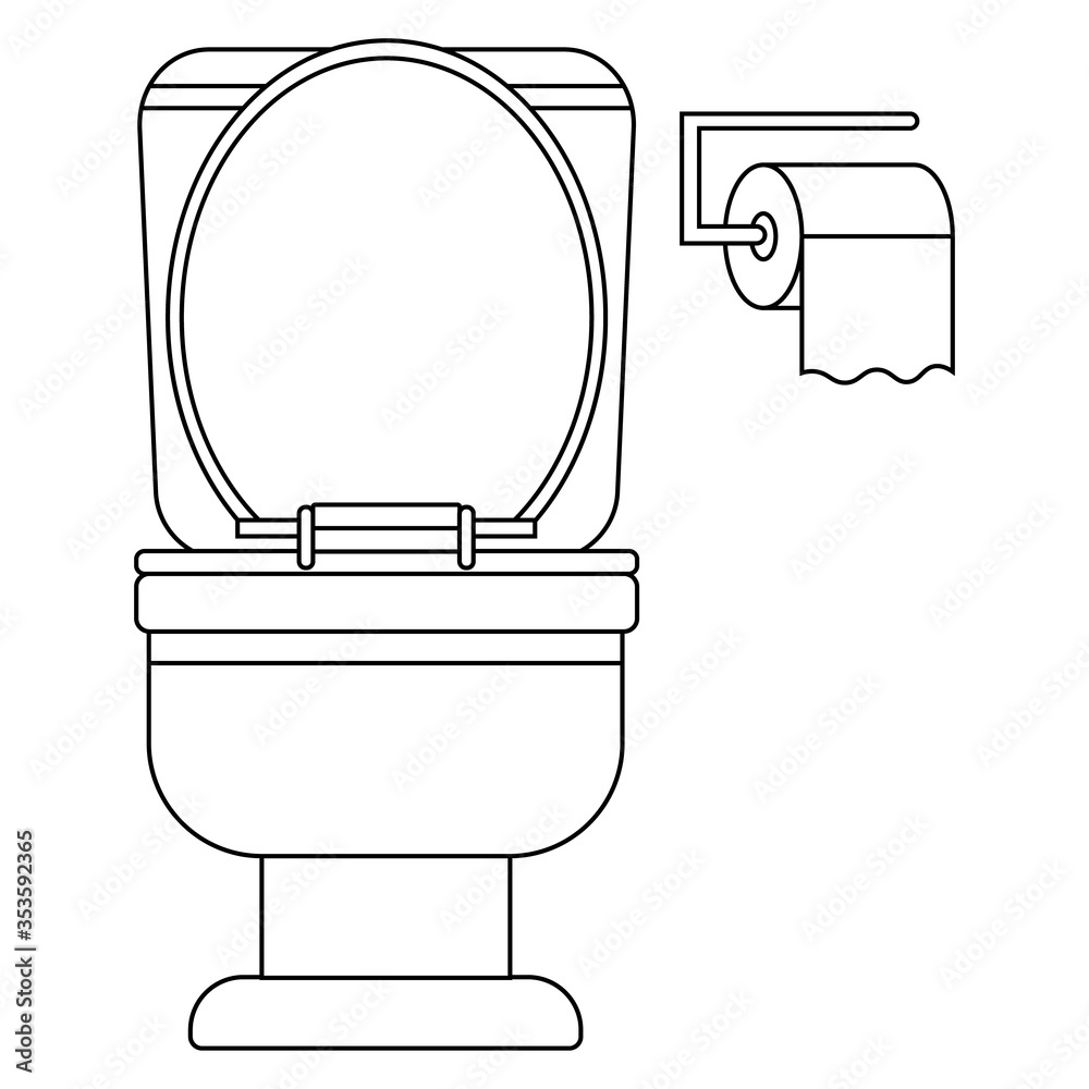 Toilet bowl with toilet paper roll. Simple flat cartoon vector ...