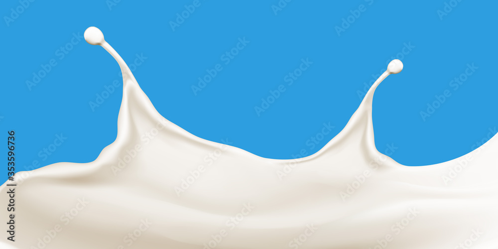 Pouring natural milk and big splash realistic illustration. Bitmap copy ...