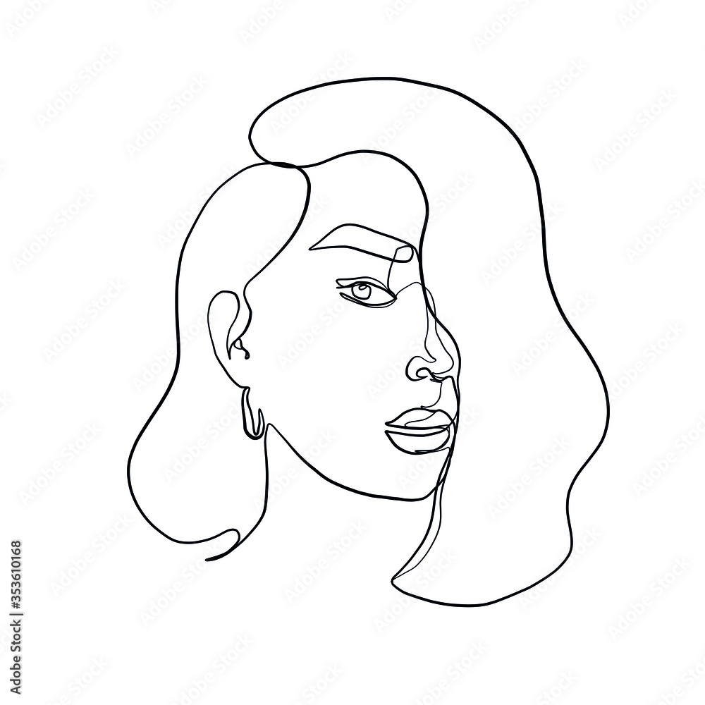 Minimal line vector woman. Linear glamour portrait woman. Portrait of ...