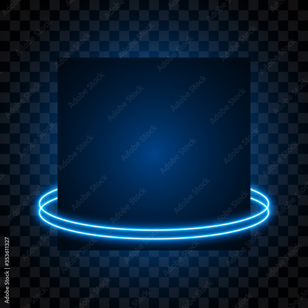 Neon blue banner, square frame with neon lines, isolated on transparent ...