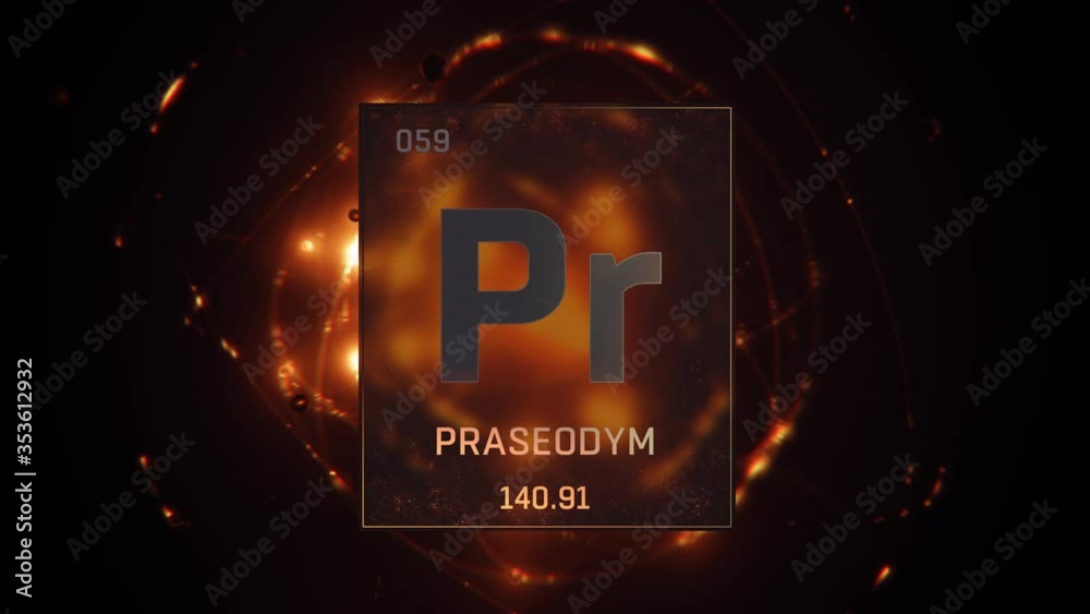 Praseodymium as Element 59 of the Periodic Table. Seamlessly looping 3D ...