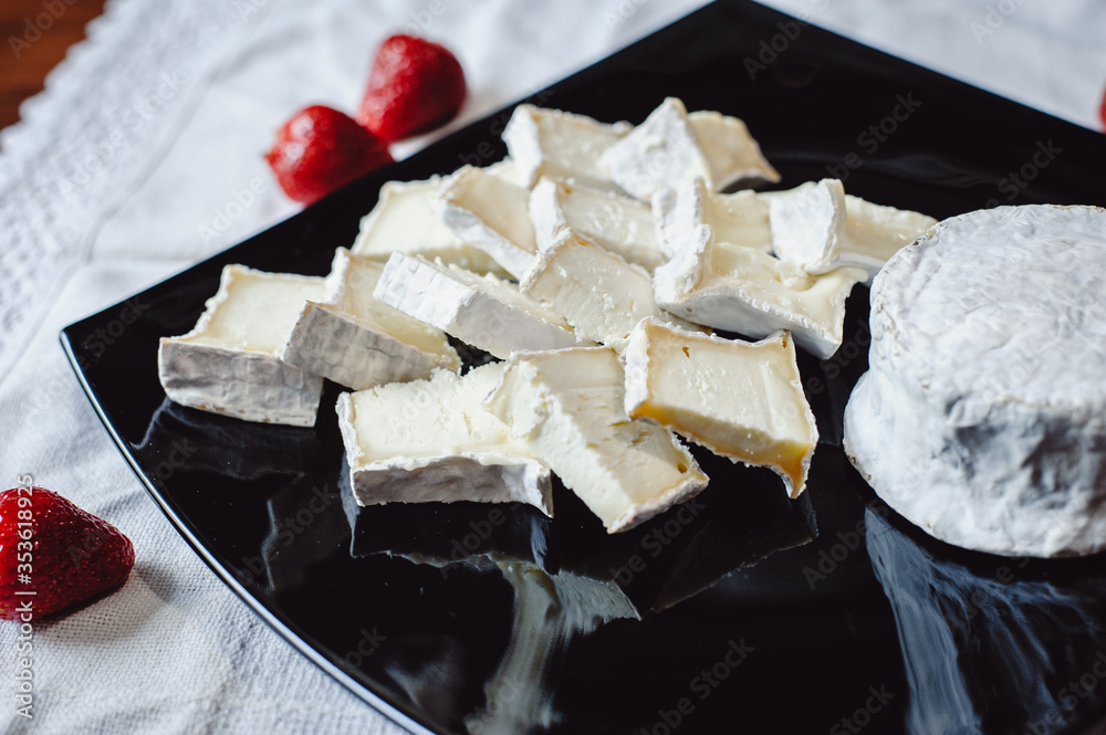 Camembert, French white cheese with white mold and traditional French ...