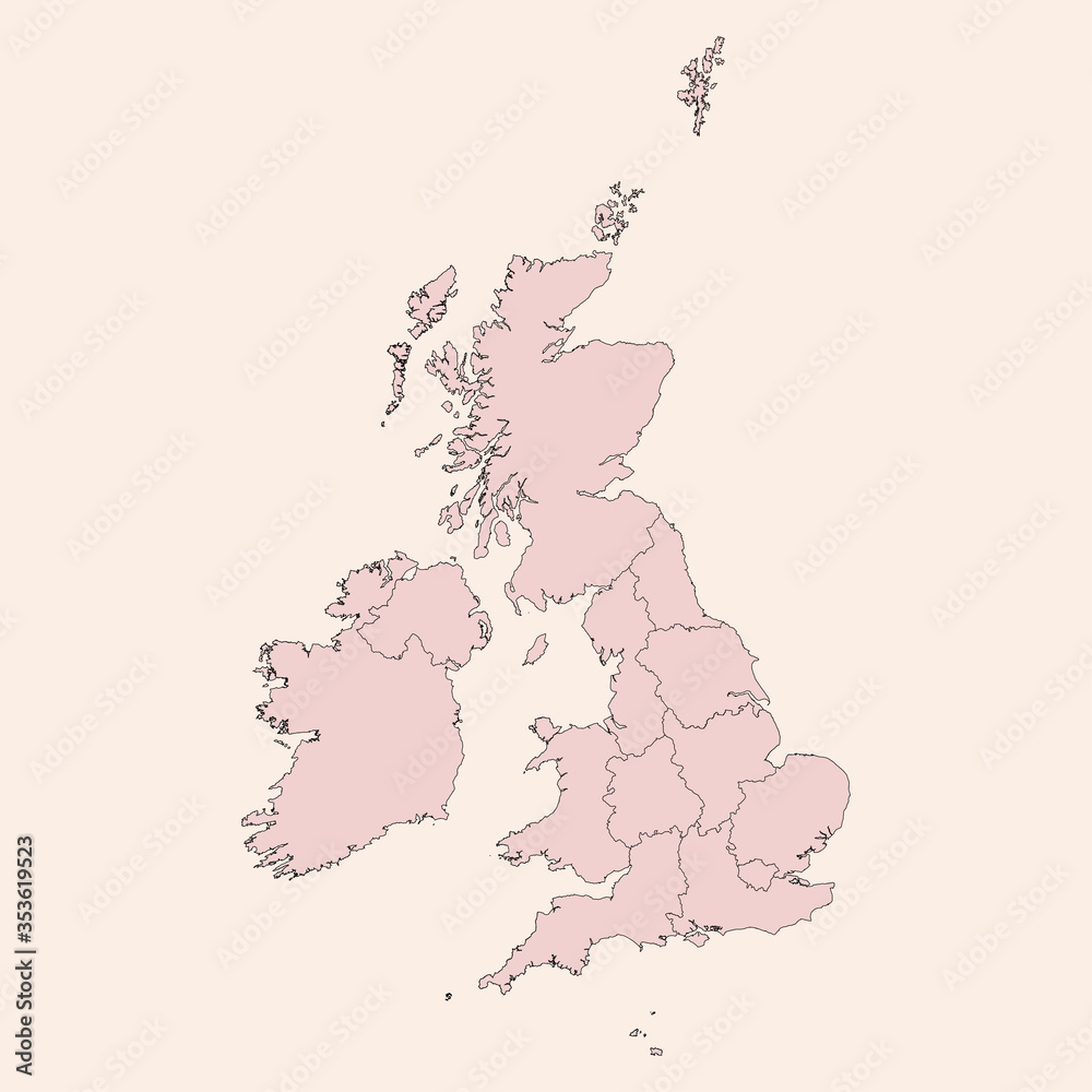 United kingdom detailed political map. Vintage pink shade background ...