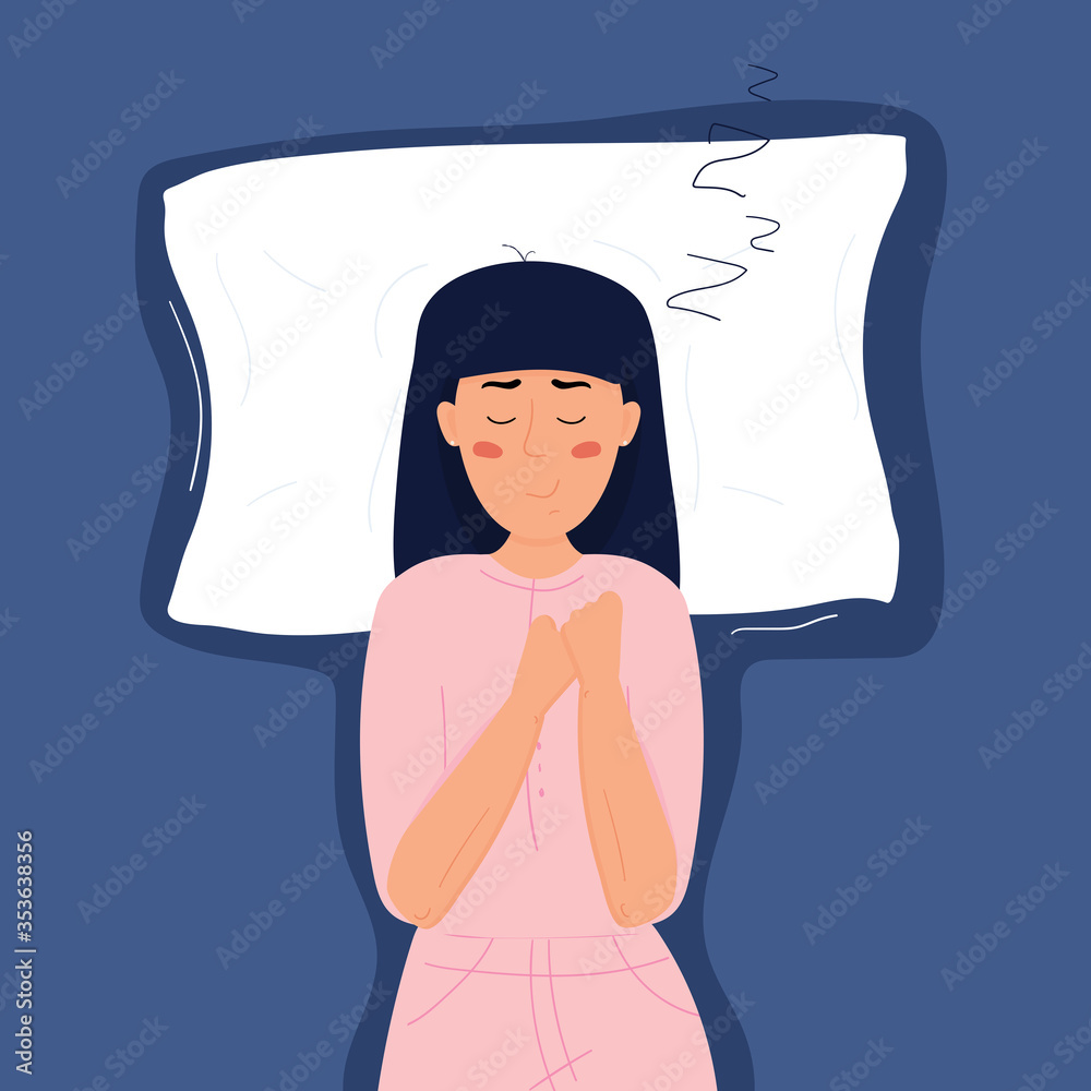 Beautiful cute young woman with dark hair in light pink pajamas sleep ...