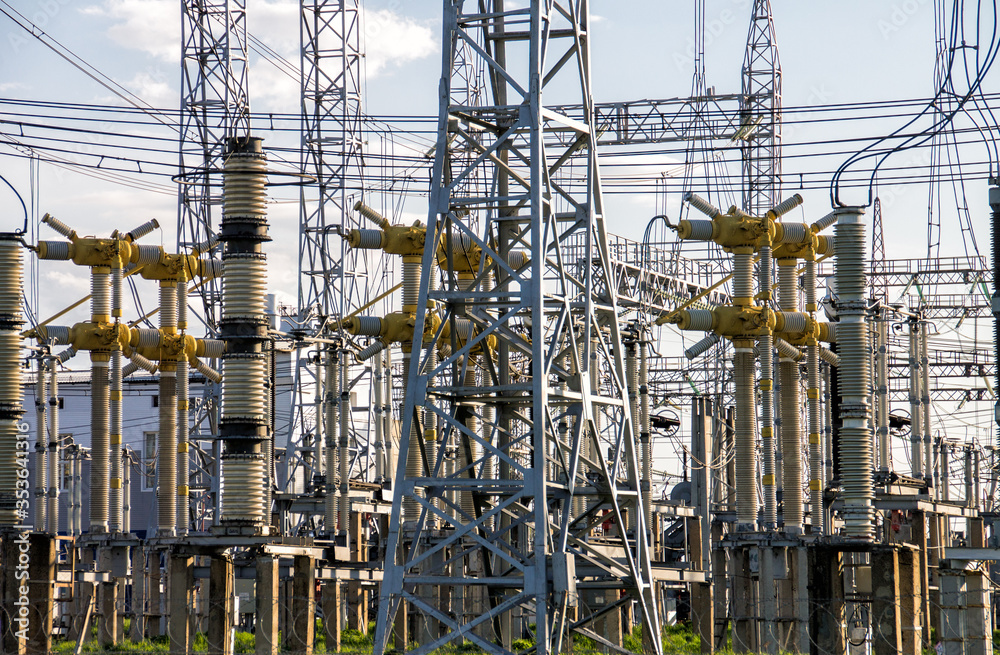 A powerful electrical Substation that provides power to industrial ...