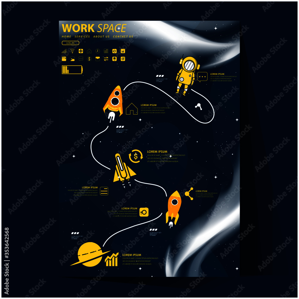 Infographic design and universe space exploration background Stock ...