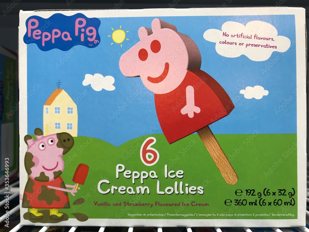 COLOGNE, May 2020: Peppa Pig brand ice cream popsicle package in store ...
