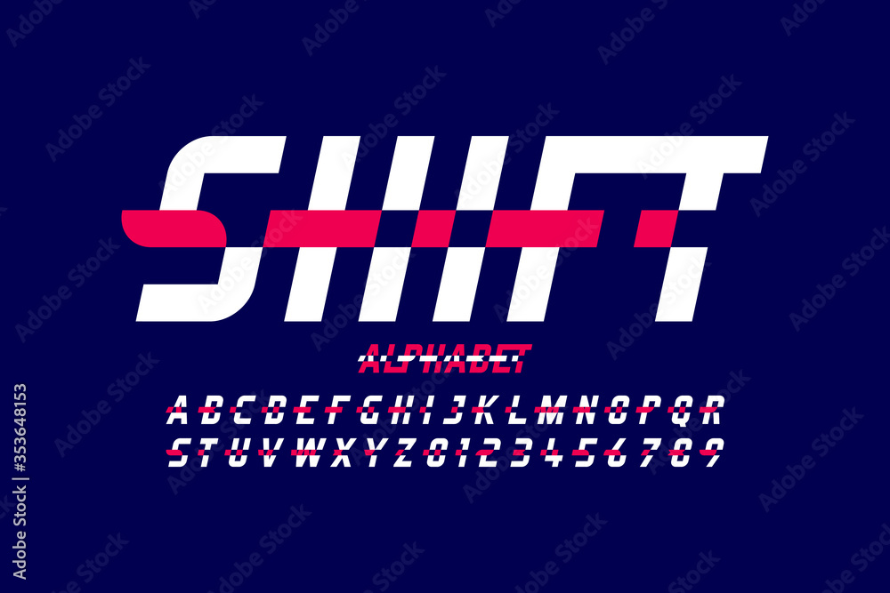 Shifted style modern font, alphabet letters and numbers Stock Vector ...