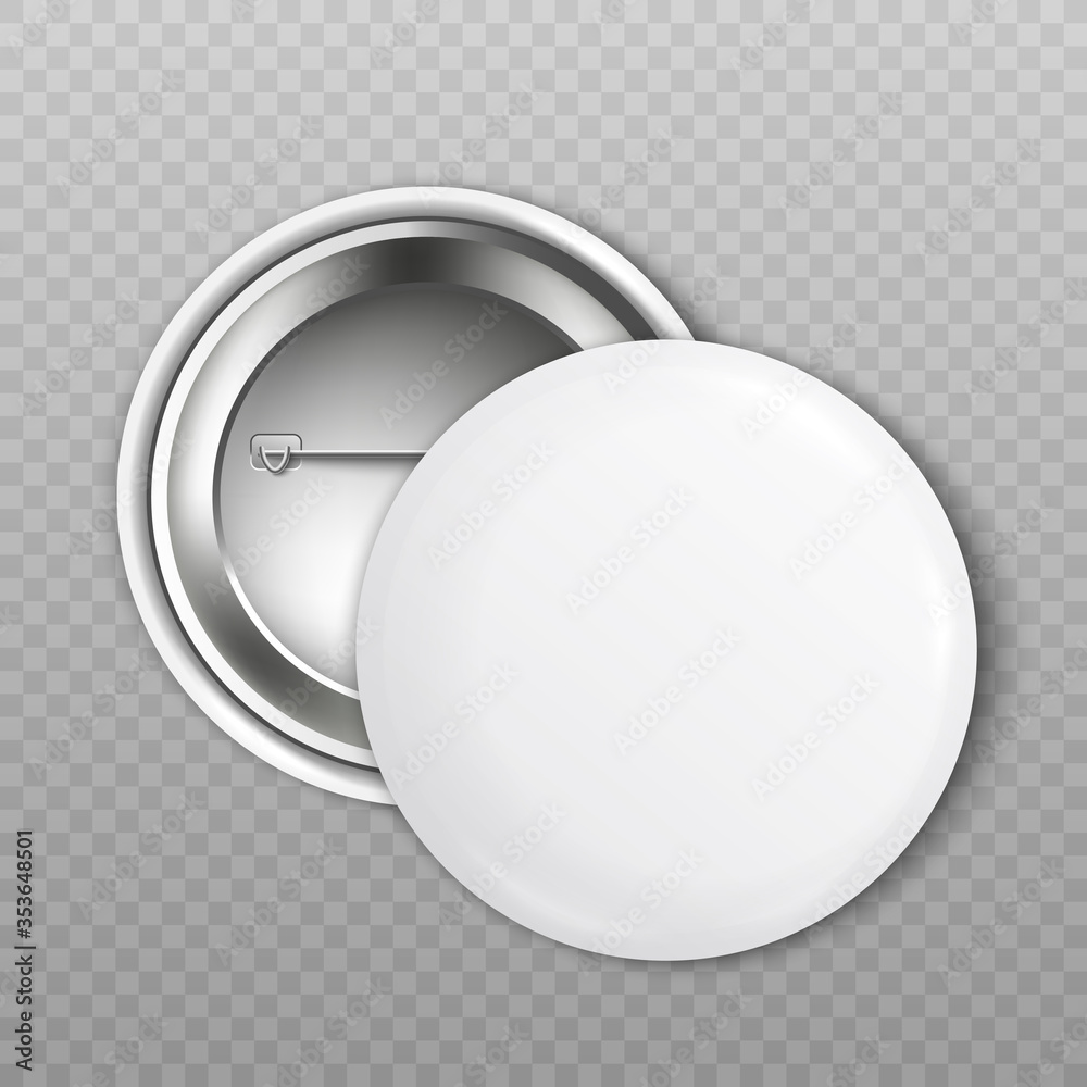 Mockup set of blank white round badge from front and back sides ...