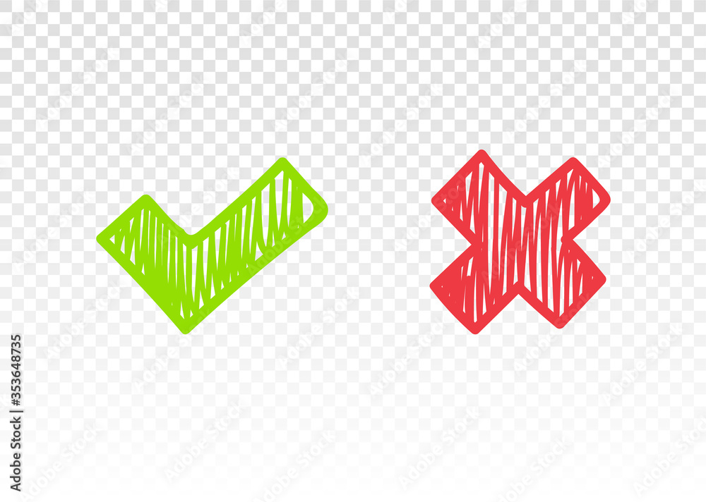 Check mark. Cross Signs. Green checkmark OK and red X icons. Symbols ...