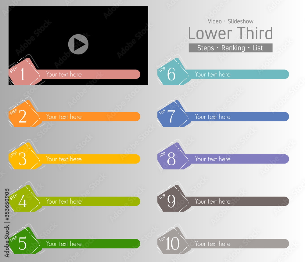 Lower Third for video use. With number 1-10. Wide range of usage (steps, ranking, tips, list ...