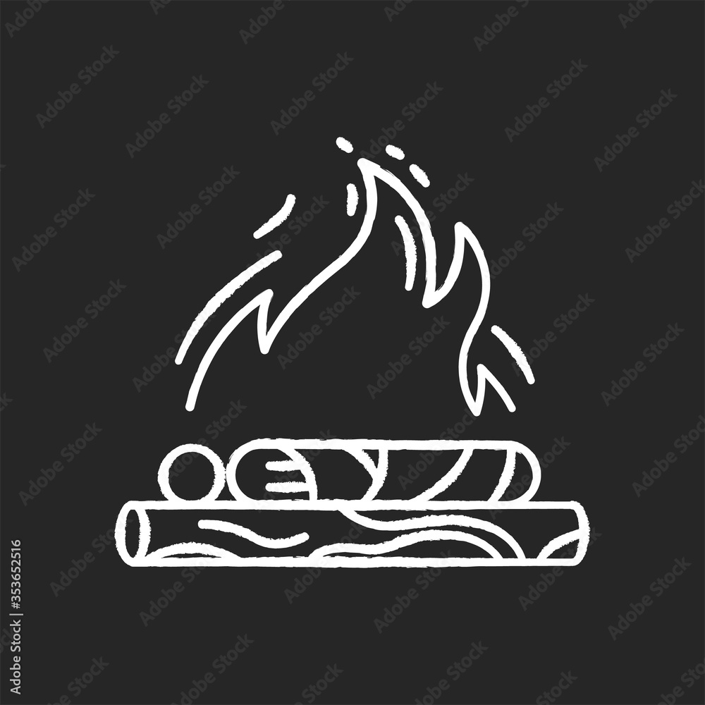 Hindu funeral ceremony chalk white icon on black background. Indian ...