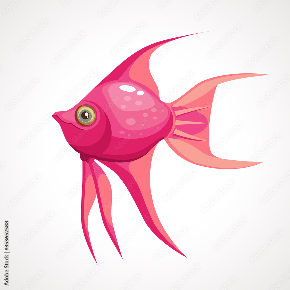 Cartoon pink sea fish with long fins. Vector illustration. Stock Vector ...