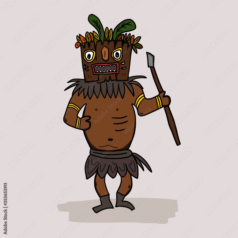 Crazy cartoon dancing shaman. Funny african or american ethnic shaman ...