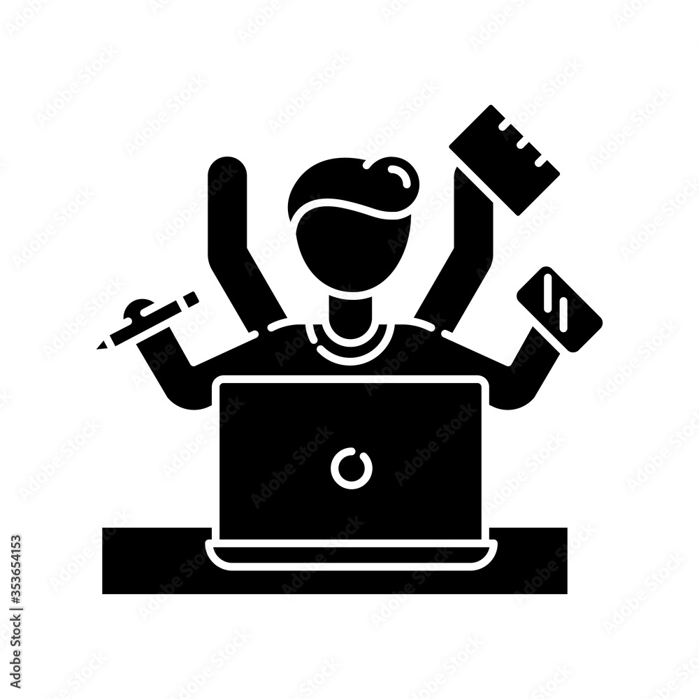 Multitasking black glyph icon. Work overload. Efficiency in management ...