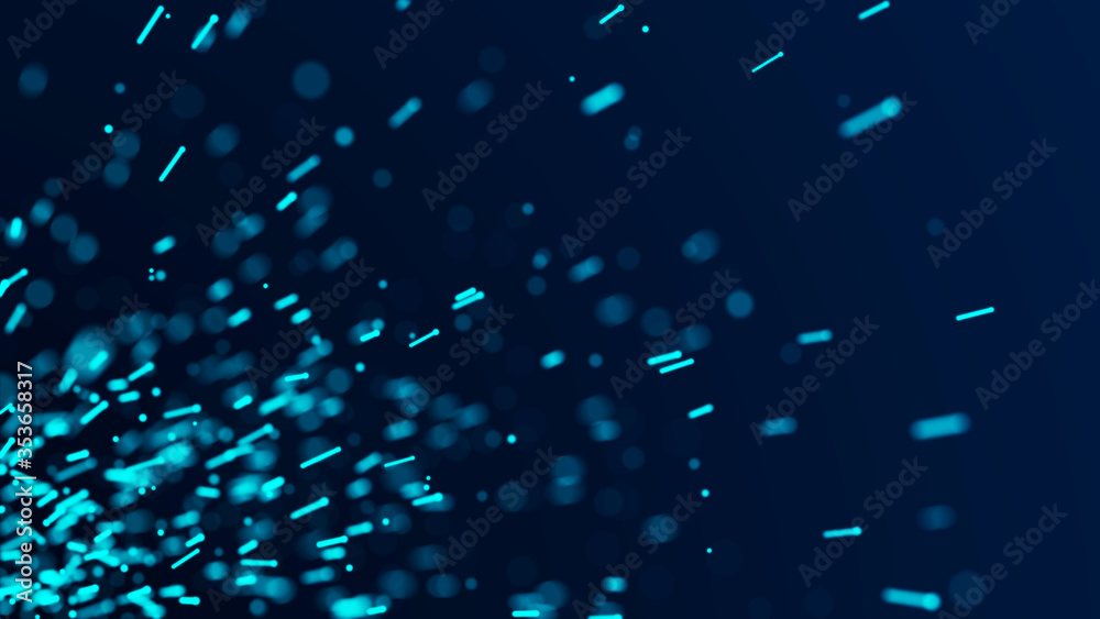 Flying sparks. Blue sparks. Blurred bright light. 3D rendering Stock ...