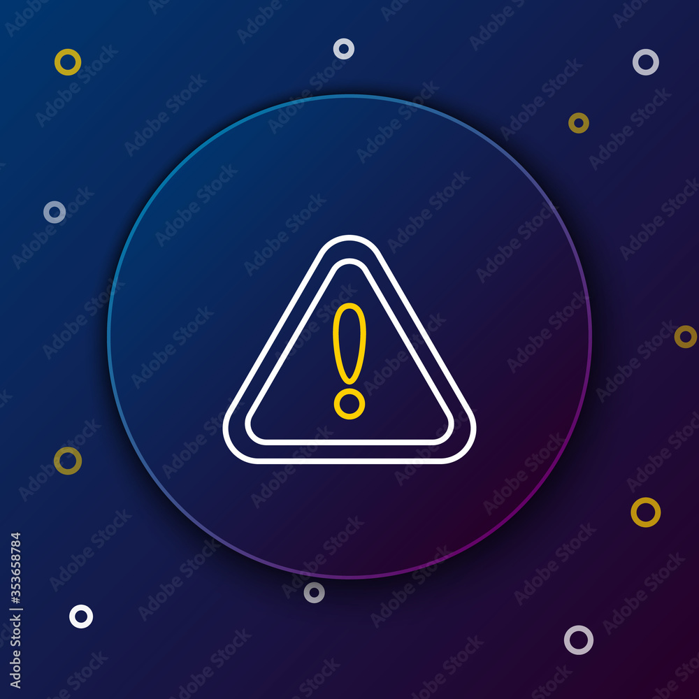 Line Exclamation mark in triangle icon isolated on blue background ...