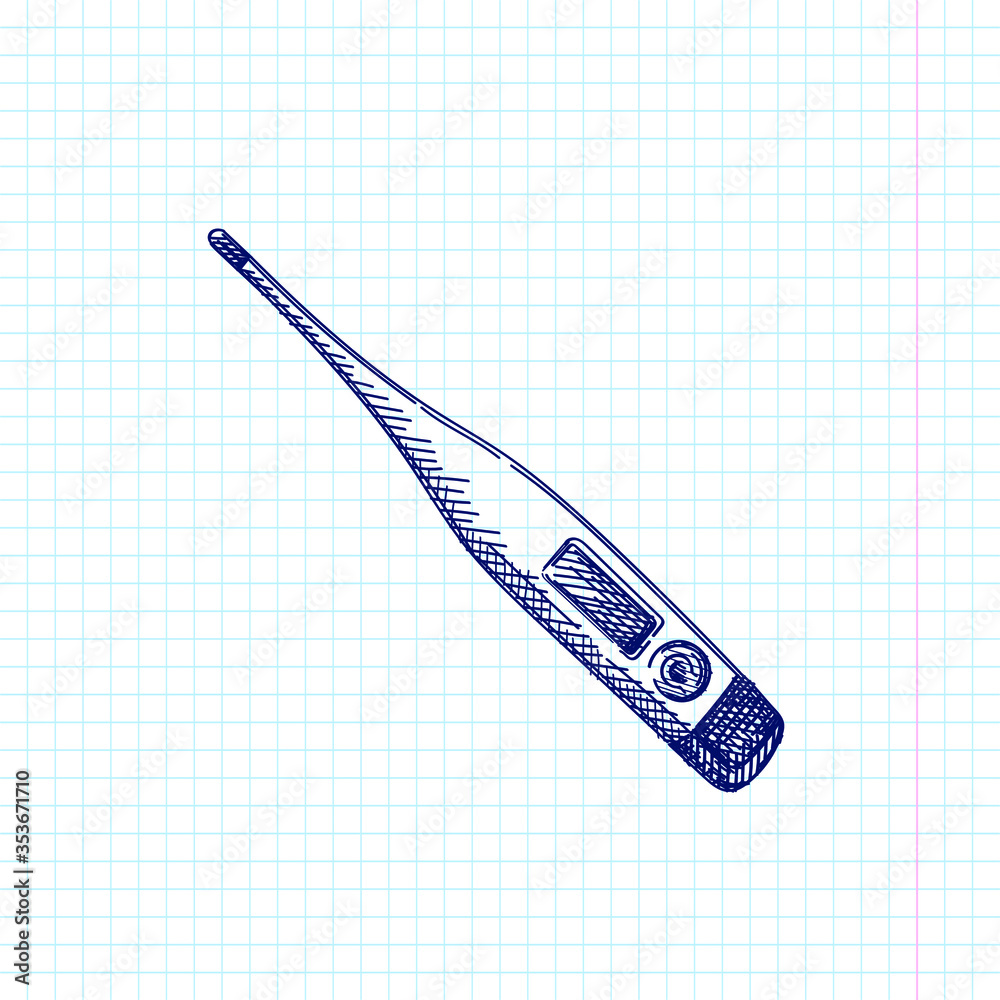 Hand-drawn sketch of digital thermometer. Medical tools. First aid ...
