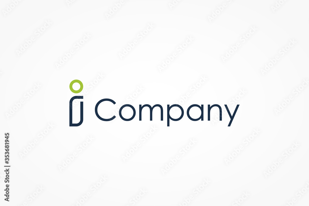 Simple Initial Letter I Logo. Blue Monogram Linear Style with Green Dot ...